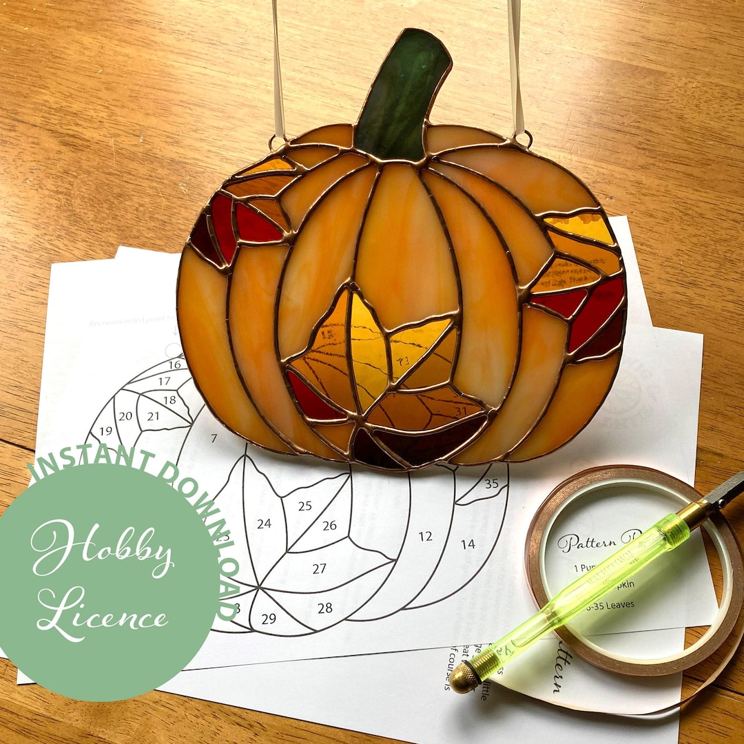 Leafy Pumpkin Stained Glass Pattern: Autumn/fall Suncatcher (PDF, SVG ...