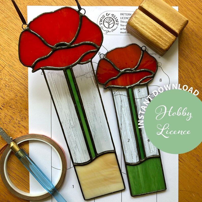 Poppy Stained Glass Pattern, Instant Download, Floral Suncatcher ...