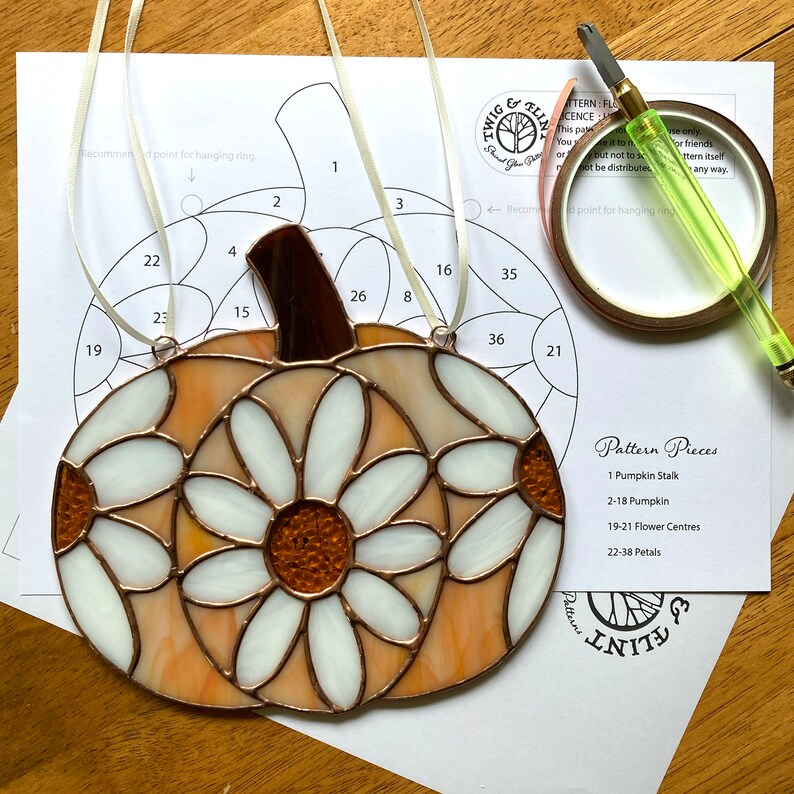 Floral Pumpkin Stained Glass Pattern: Cottagecore Fall Decor (PDF & SVG ...