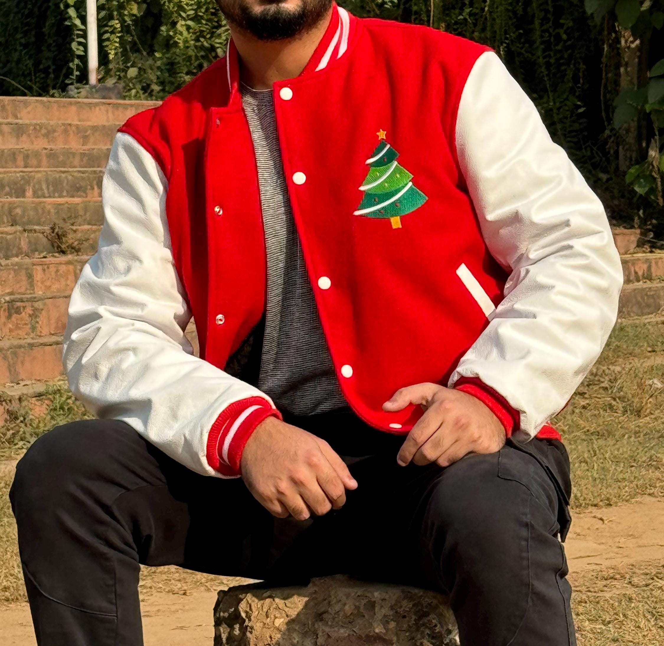 Christmas Varsity Jacket in Red Color Festive Jacket for Christmas Gift ...