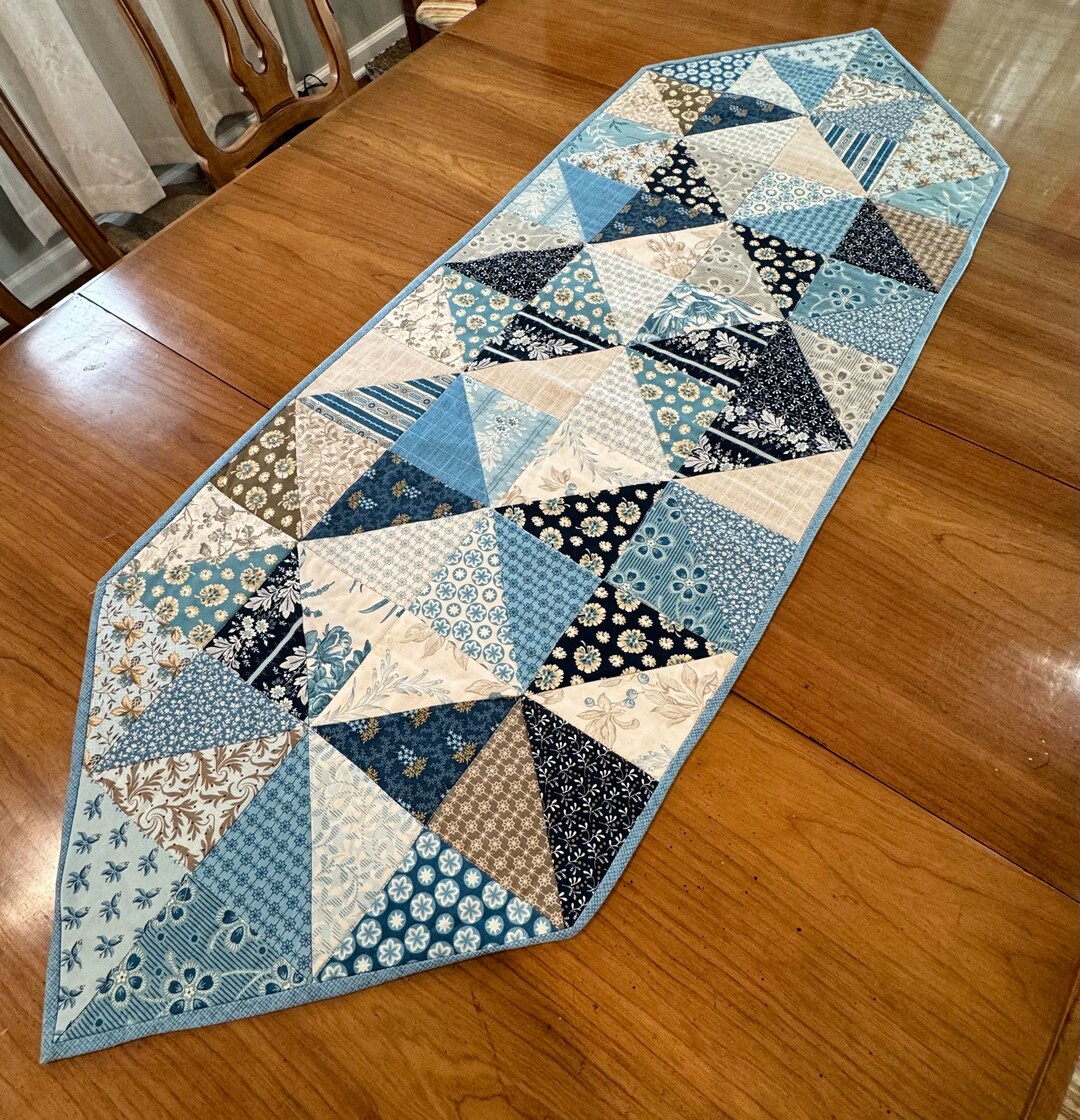 Blue Floral Quilted Patchwork Table Runner - Etsy
