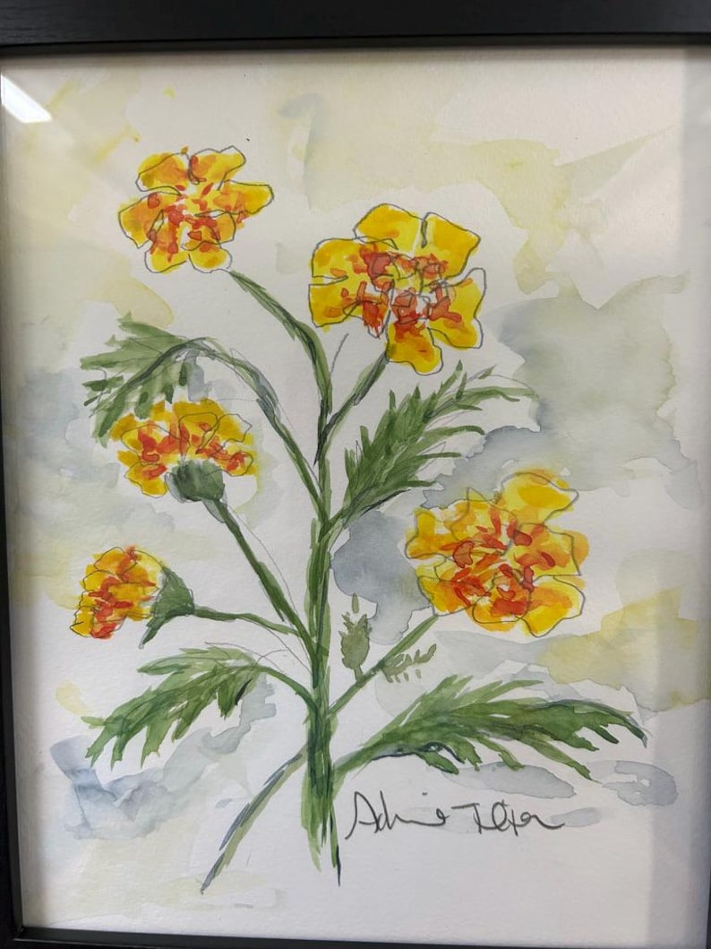Framed Marigold Watercolor Painting - Etsy