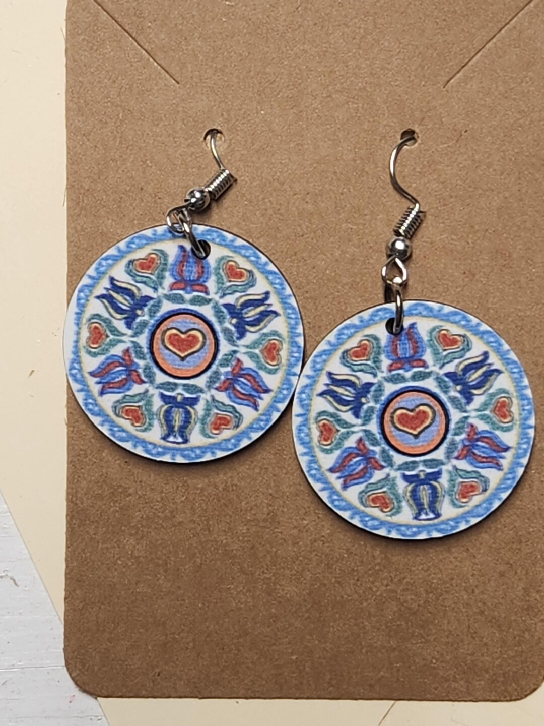 Pennsylvania Dutch Hex Sign #1. Hand Made Earrings. Stainless Steel Ear ...