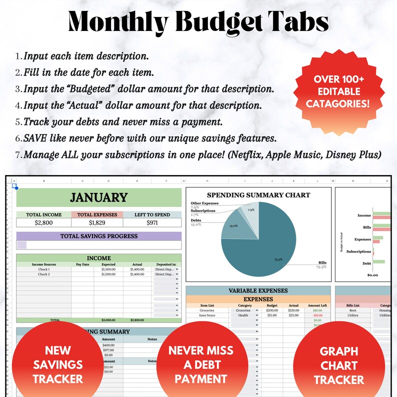 Monthly Budget, Budget Planner, Bill Tracker, Budget Spreadsheet ...