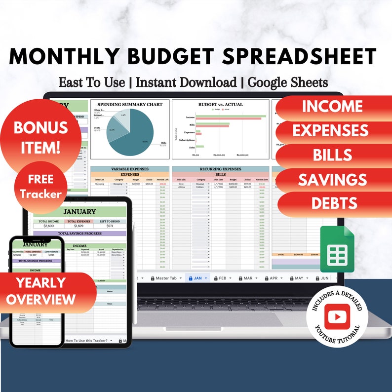 Monthly Budget, Budget Planner, Bill Tracker, Budget Spreadsheet ...