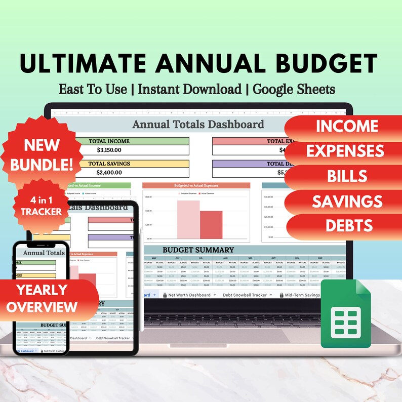 Annual Budget Planner, Monthly Budget, Bill Tracker, Google Sheets ...