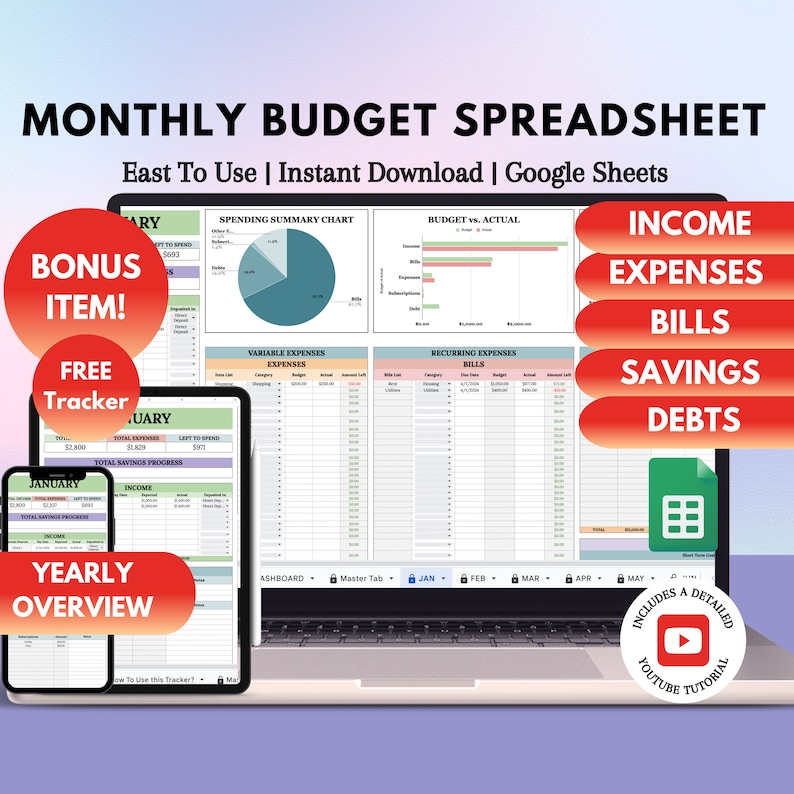 Monthly Budget, Budget Planner, Bill Tracker, Budget Spreadsheet ...