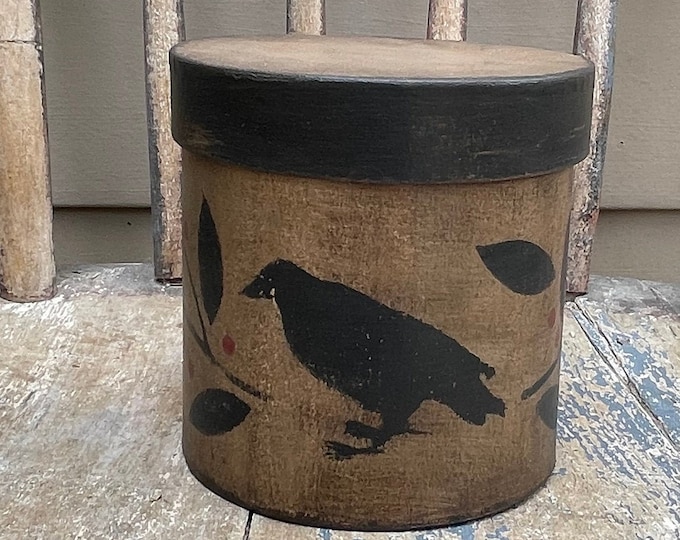 Primitive Crow Raven Pantry Paper Mache Box, Brown Pip Berries Storage ...