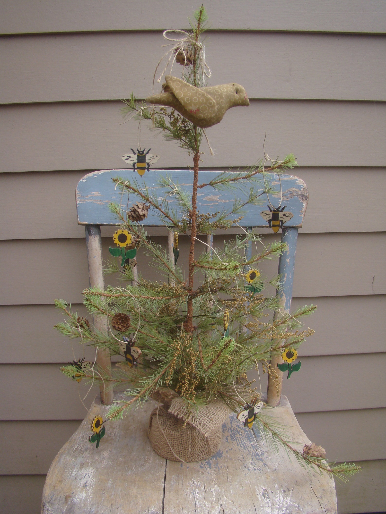 Primitive Summer Decor Wood Sunflower ornaments feather tree | Etsy