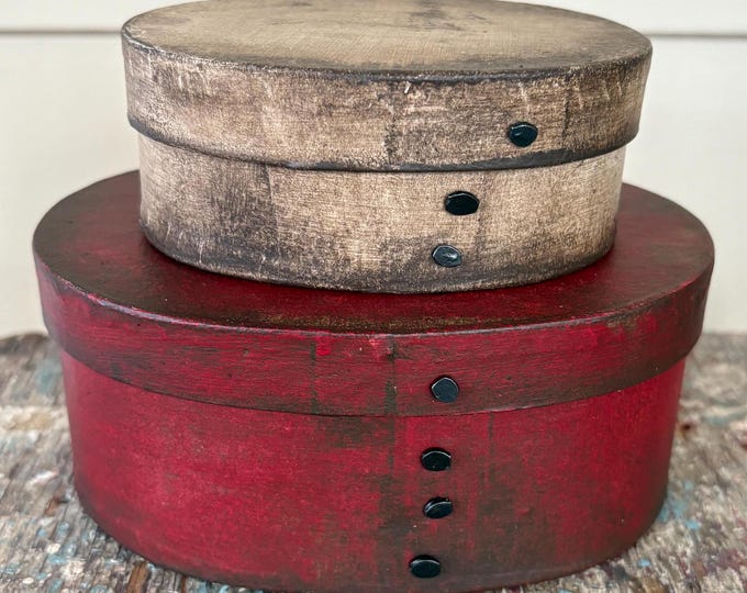Primitive Rustic Distressed Valentine's Day Oval Paper Mache Pantry Stacking Boxes, Red, White ...