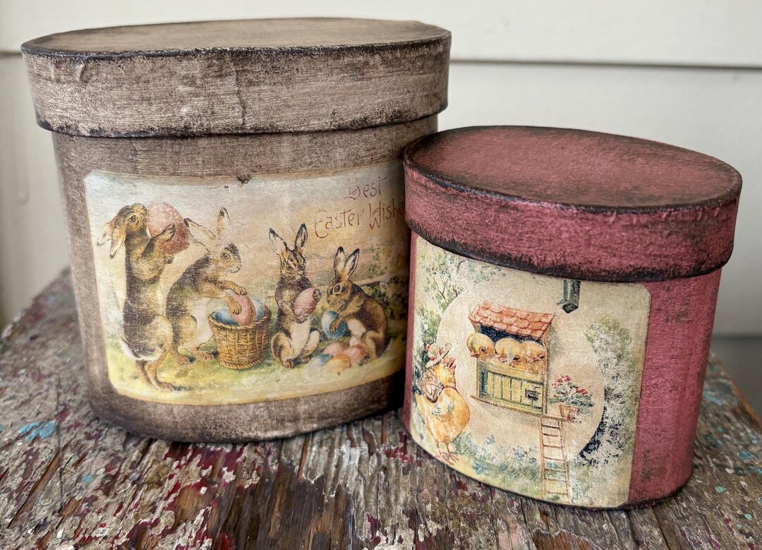 Primitive Easter Decor, Paper Mache Boxes, Rustic Distressed, Spring ...