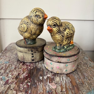 Primitive Paper Mache Chick, Easter Decor, Sage Green Band Pantry Box ...