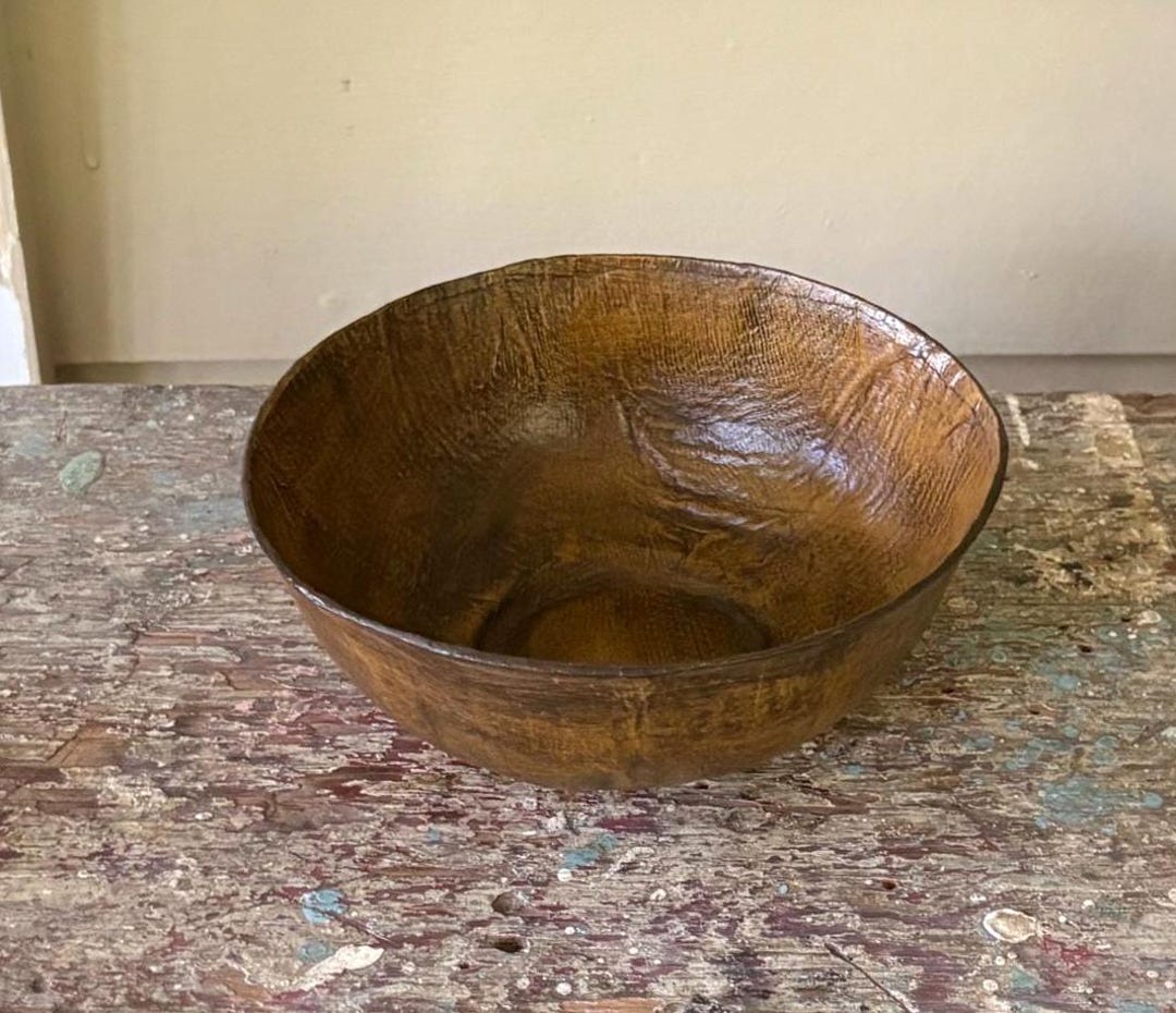 Paper Mache Bowl, Primitive Home Decor, Kitchen Rustic Distressed, Drab ...