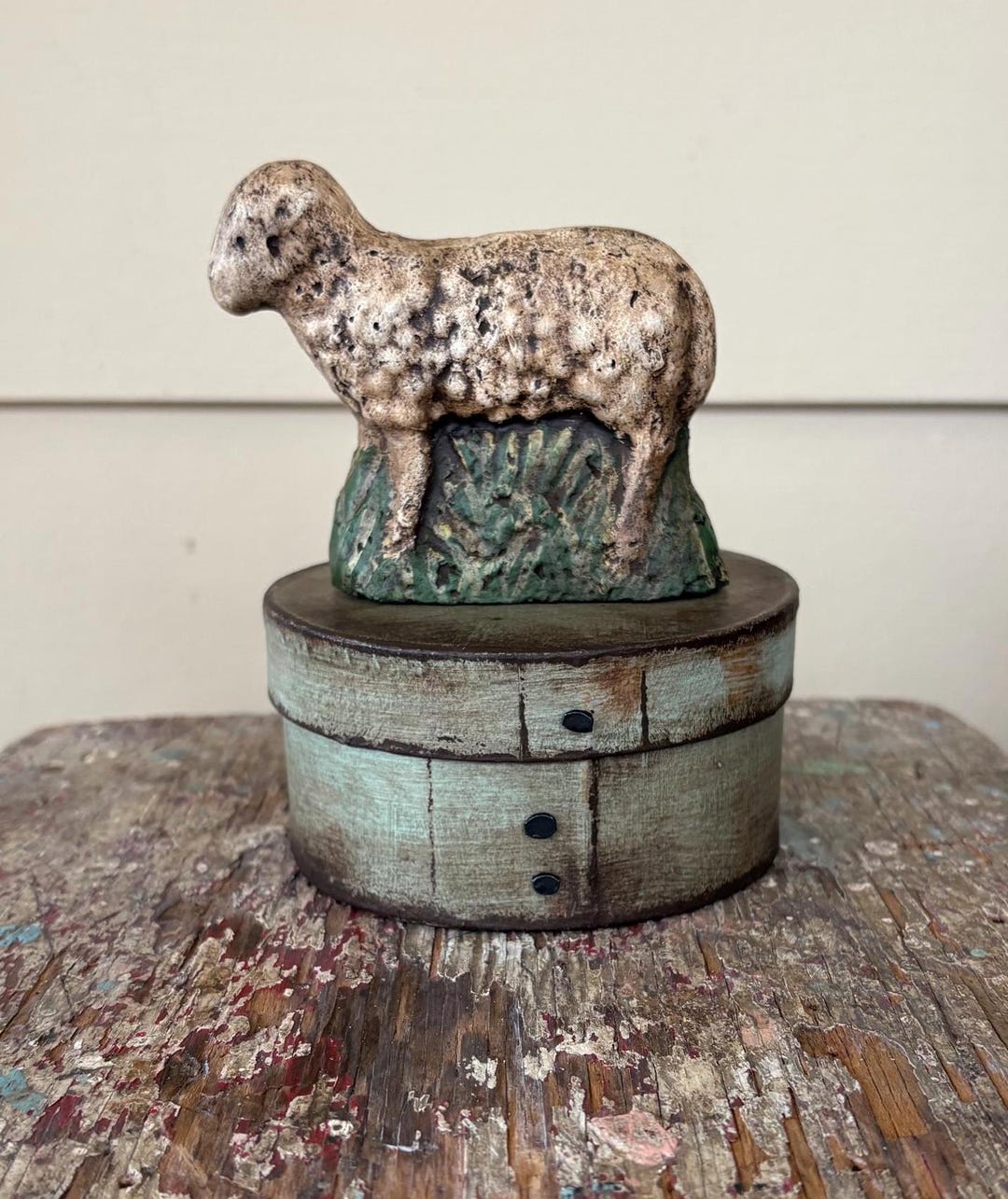 Primitive Paper Mache Sheep, Easter Decor, Light Blue Pantry Box ...