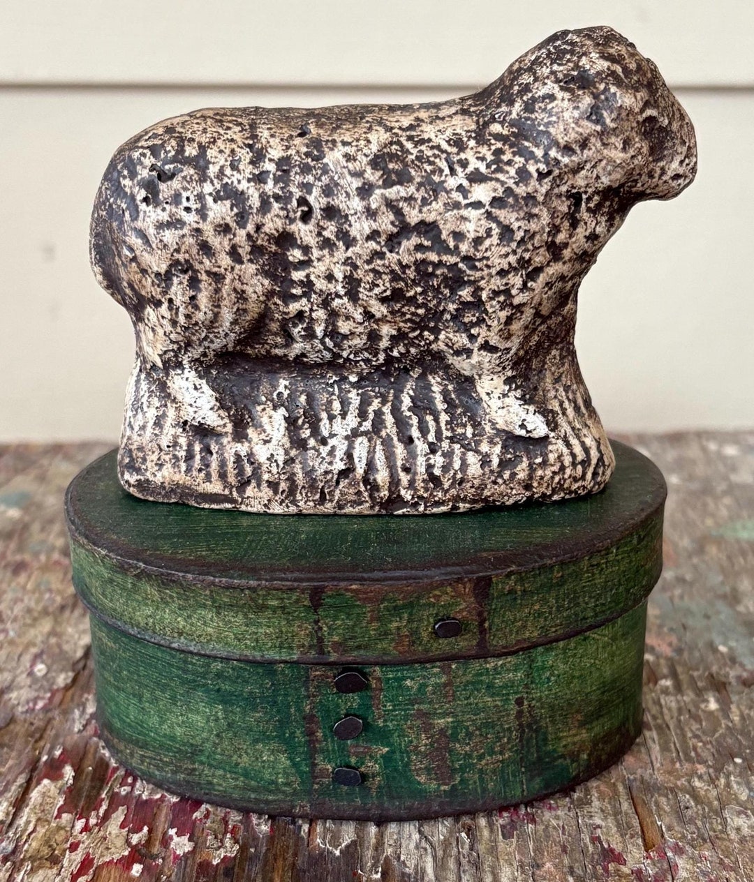 Primitive Paper Mache Sheep, Easter Decor, Green Pantry Box, Rustic ...