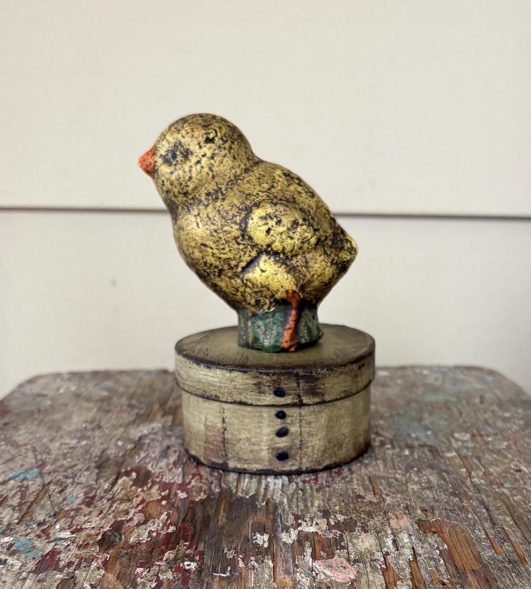 Primitive Paper Mache Chick, Easter Decor, Sage Green Band Pantry Box ...
