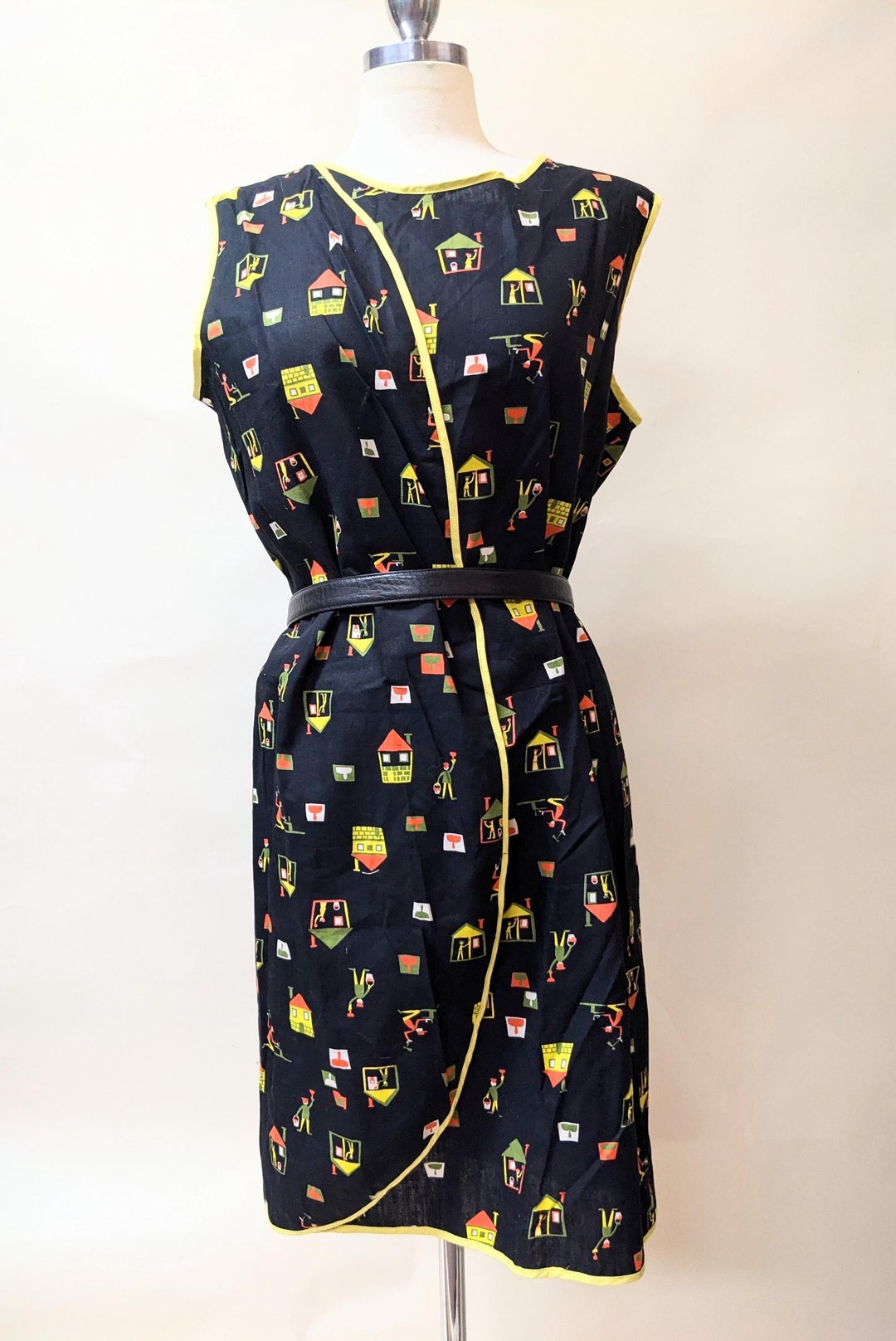 Vintage 60s Iconic 3 Armhole Wrap Dress Novelty Print Large Home Sewn ...