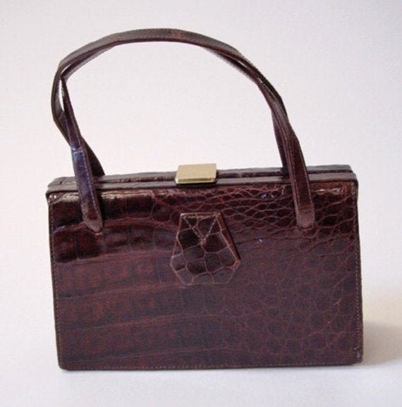 Vintage 1940s Genuine Alligator Small Box Purse - Gem