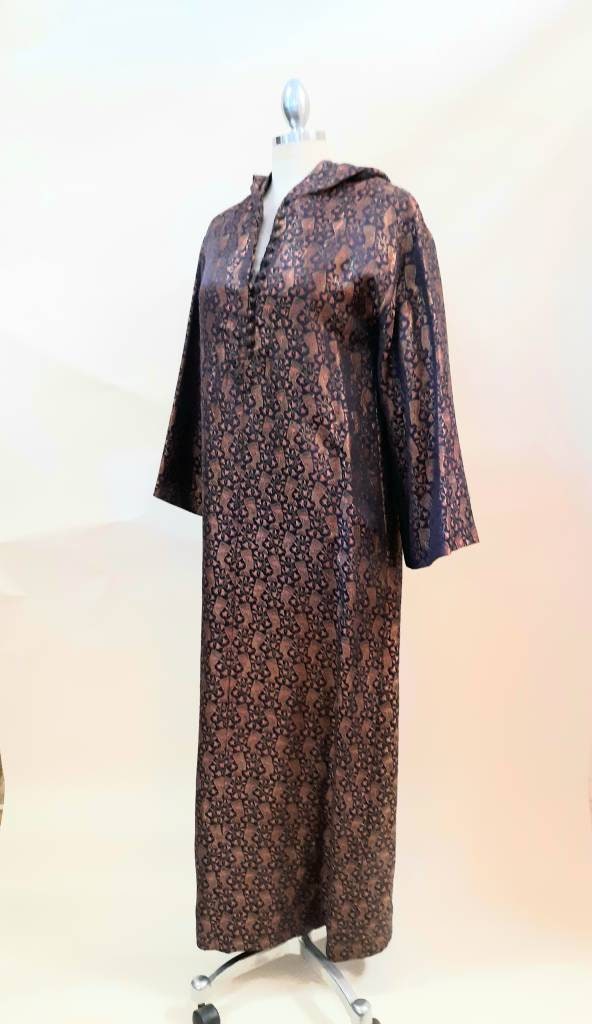Vintage 40s 50s Nefertiti Caftan Hooded Priestess Egyptian Brocade Robe ...