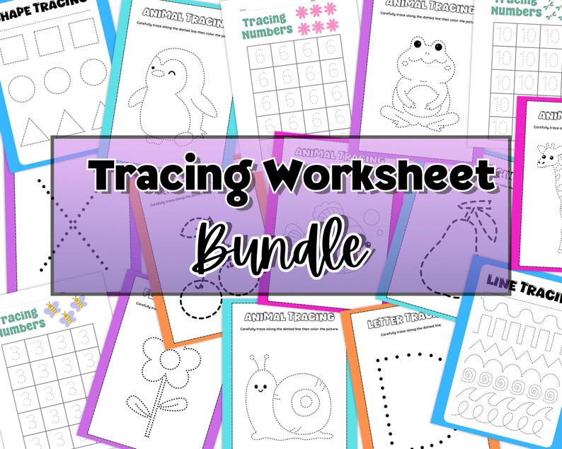 Tracing Worksheet Bundle for Kids, Number Letter Tracing, Colorful ...