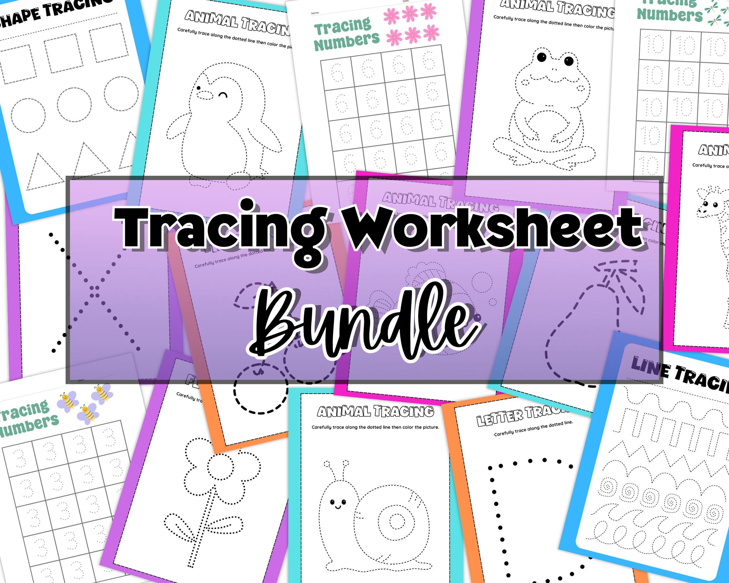 Tracing Worksheet Bundle for Kids, Number Letter Tracing, Colorful ...