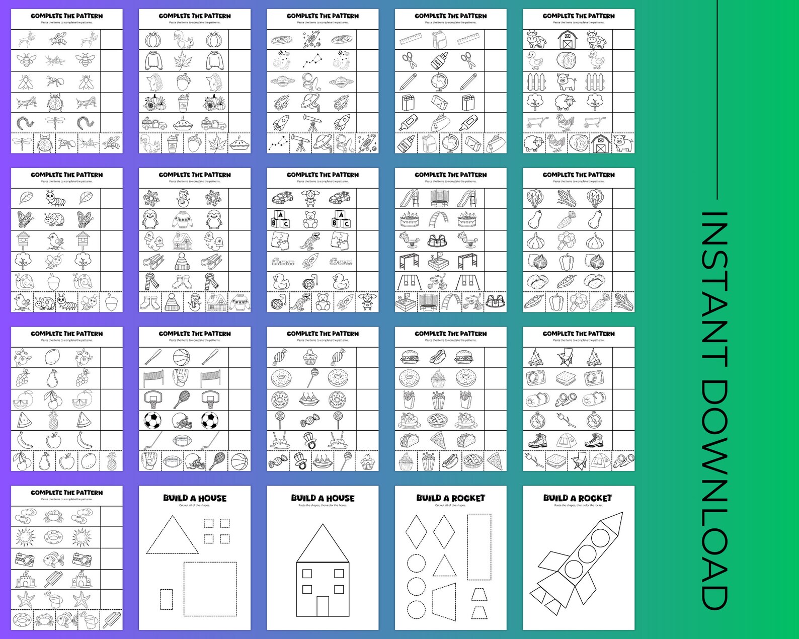 Cut & Paste Worksheet Bundle, 75 Pages, Printable, Instant Download ...