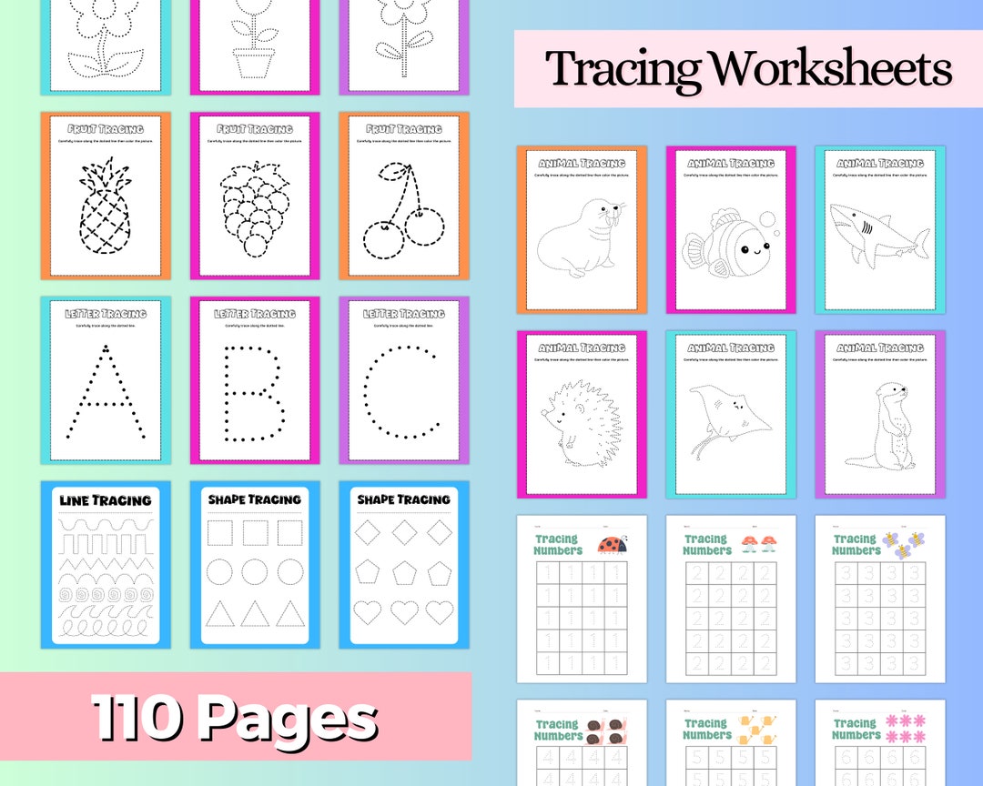 Tracing Worksheet Bundle for Kids, Letter Tracing, Number Tracing ...