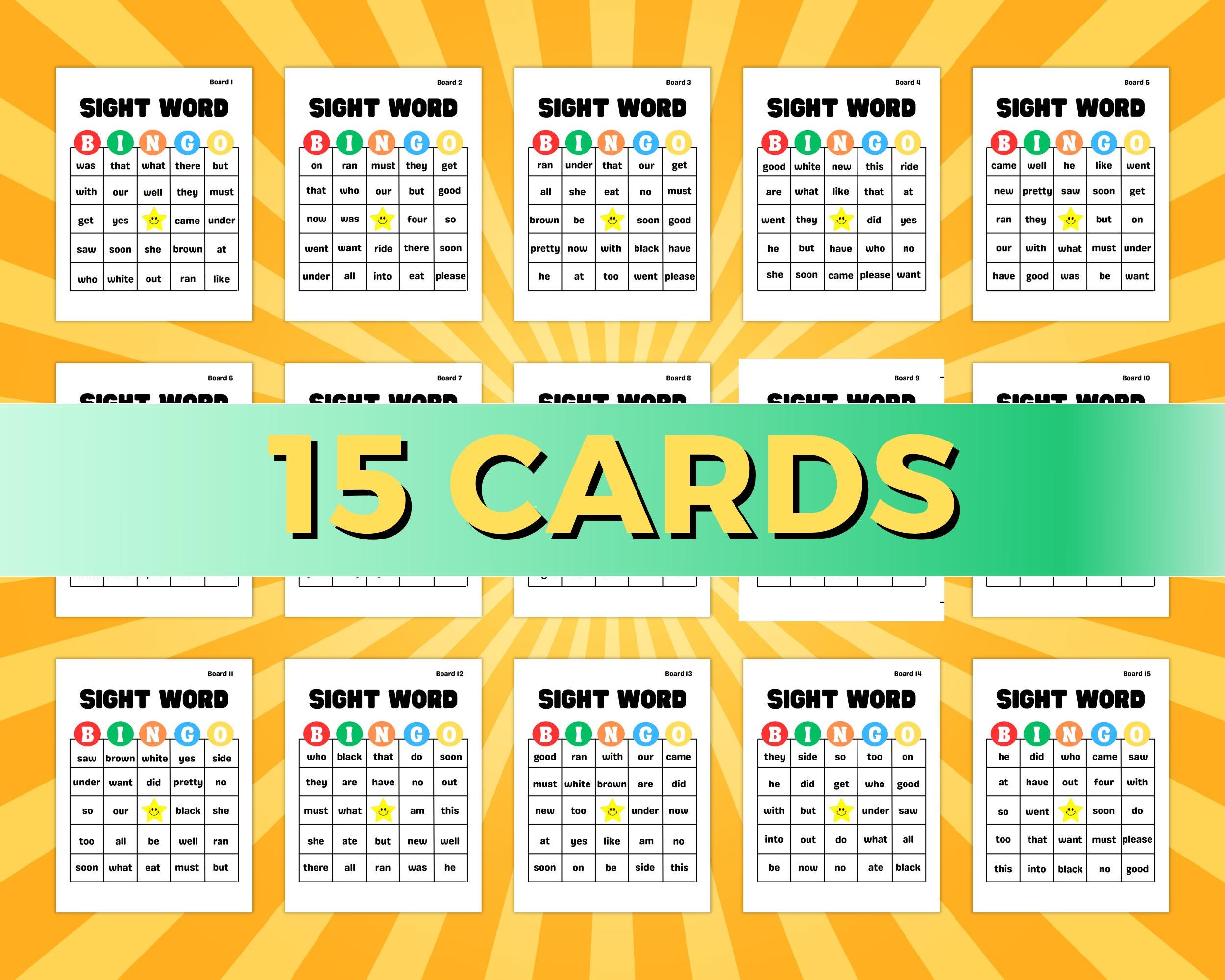 Kindergarten Learning Activity Game, Sight Word Bingo Cards and Call ...