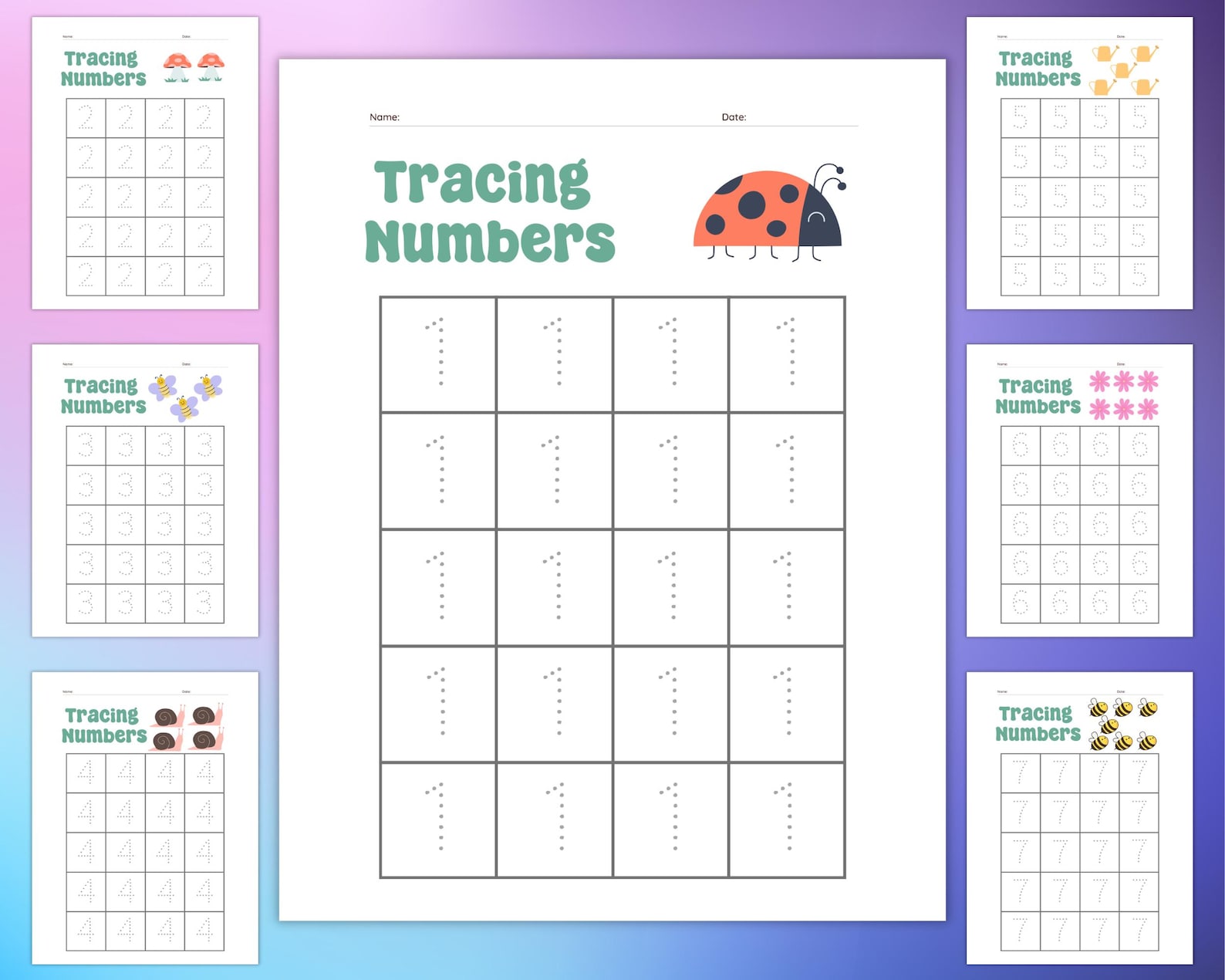 Tracing Worksheet Bundle for Kids, Number Letter Tracing, Colorful ...