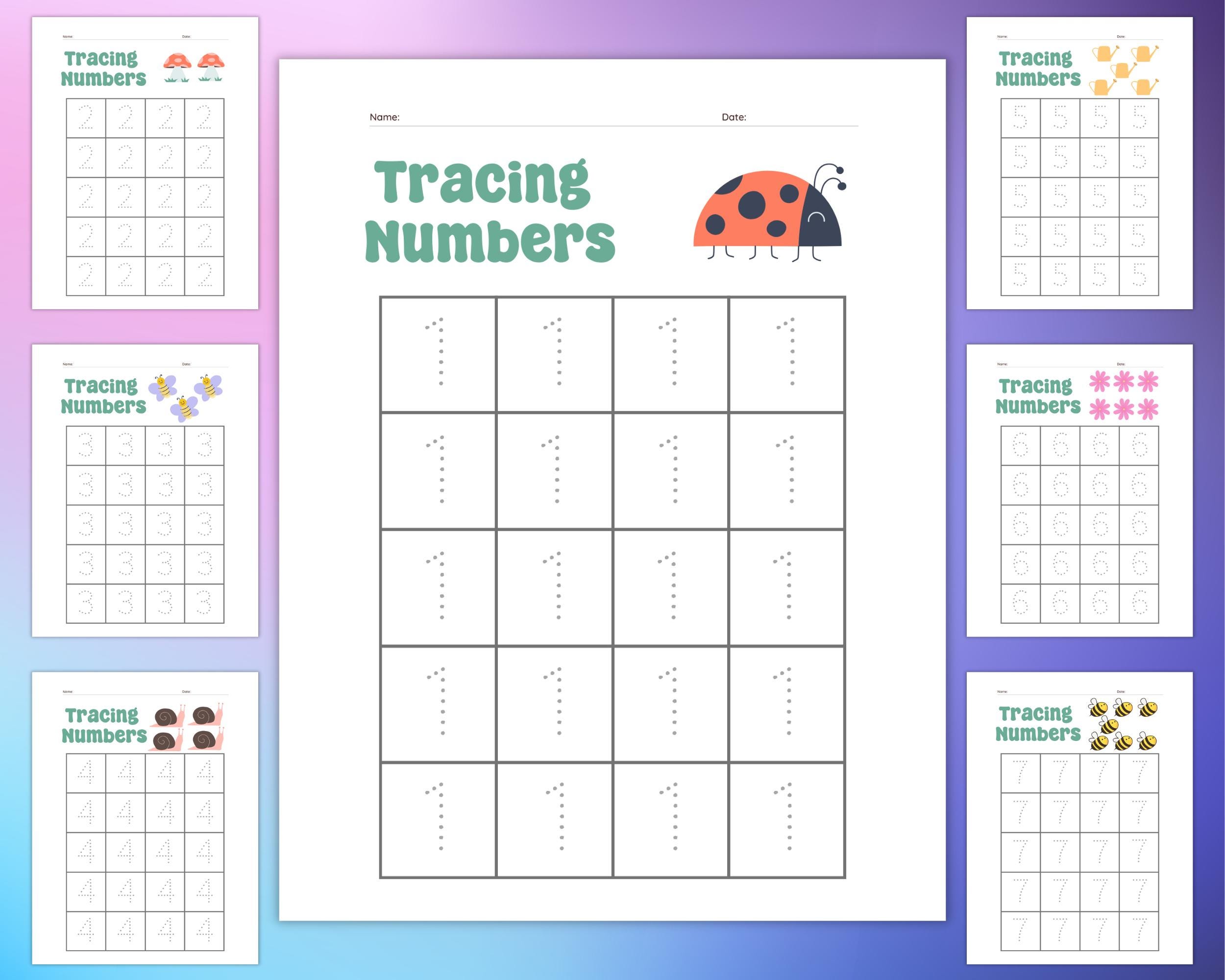 Tracing Worksheet Bundle for Kids, Number Letter Tracing, Colorful ...