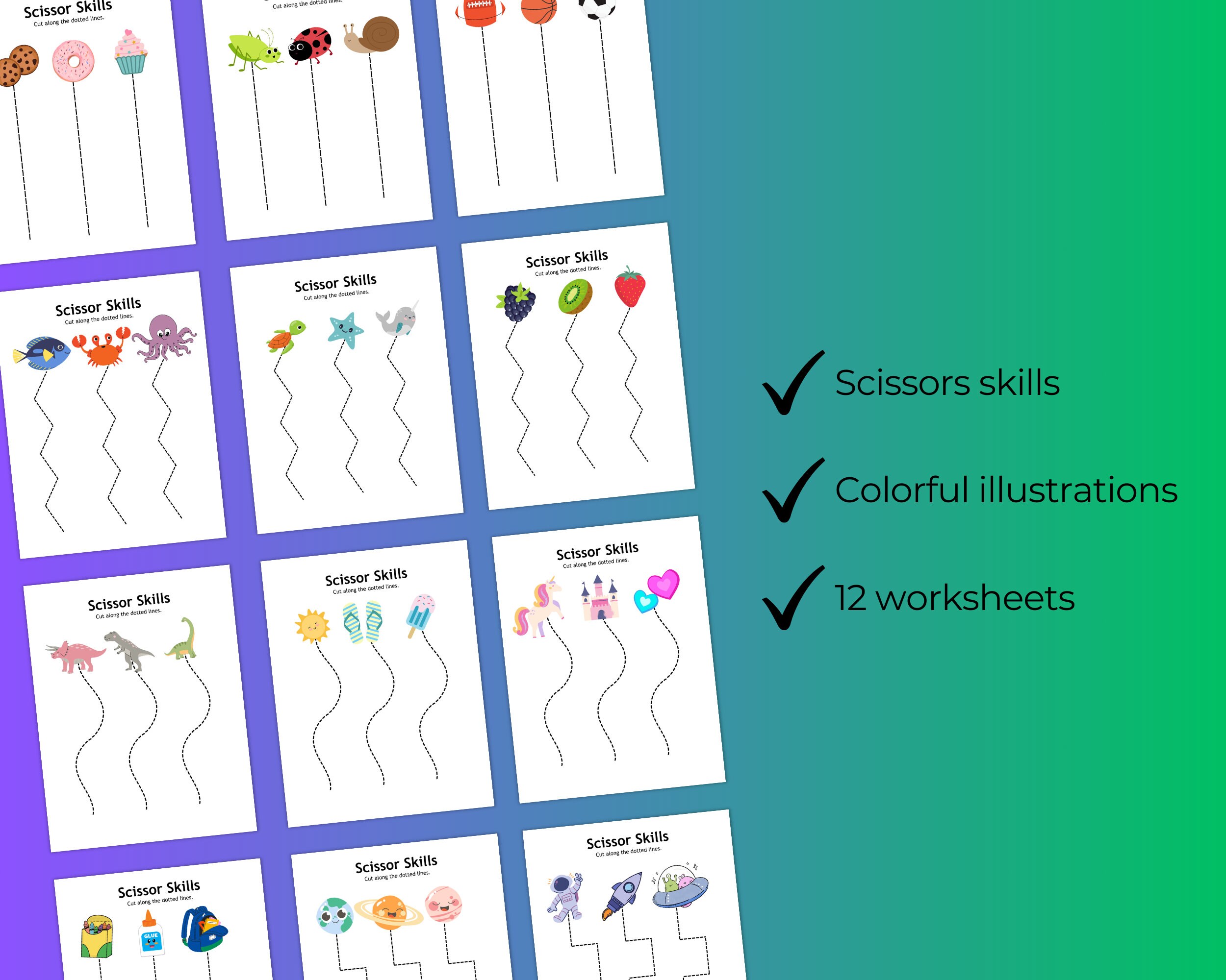 Cut & Paste Worksheet Bundle, 75 Pages, Printable, Instant Download ...