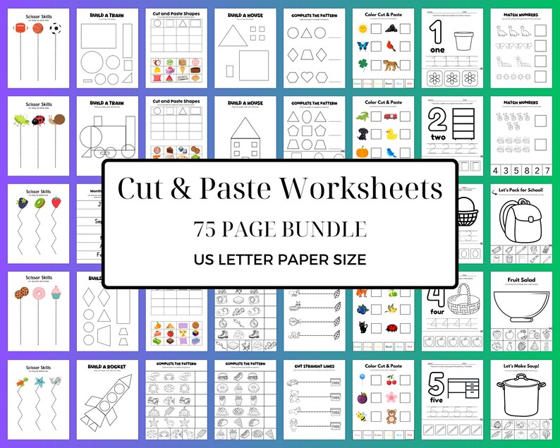 Cut & Paste Worksheet Bundle, 75 Pages, Printable, Instant Download ...