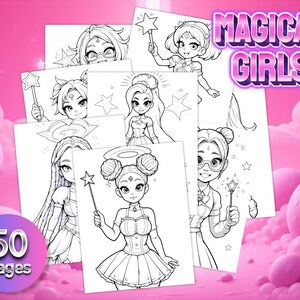 Magical Girl Coloring Pages, 50 Cute and Magical Digital Illustrations ...