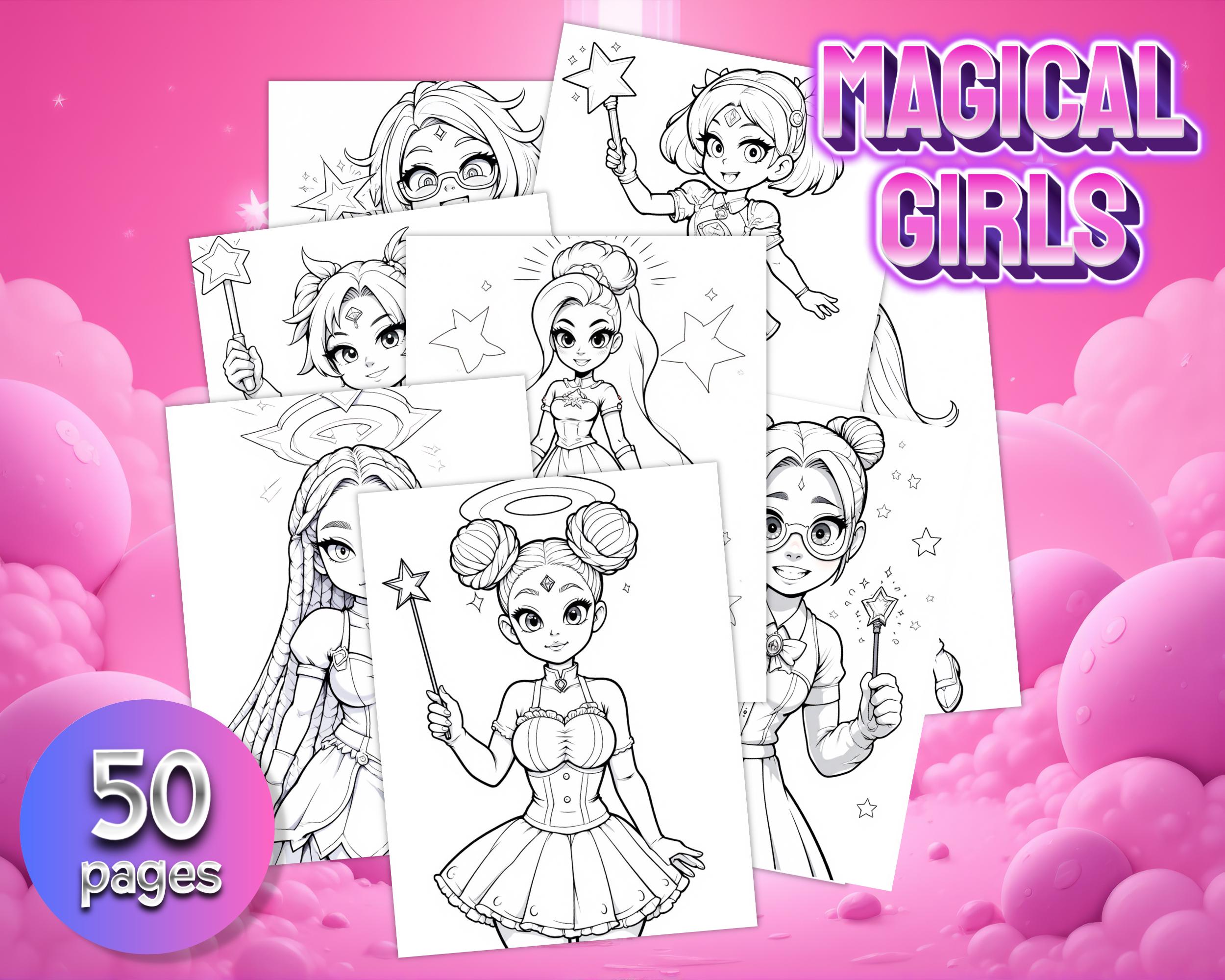 Magical Girl Coloring Pages, 50 Cute and Magical Digital Illustrations ...