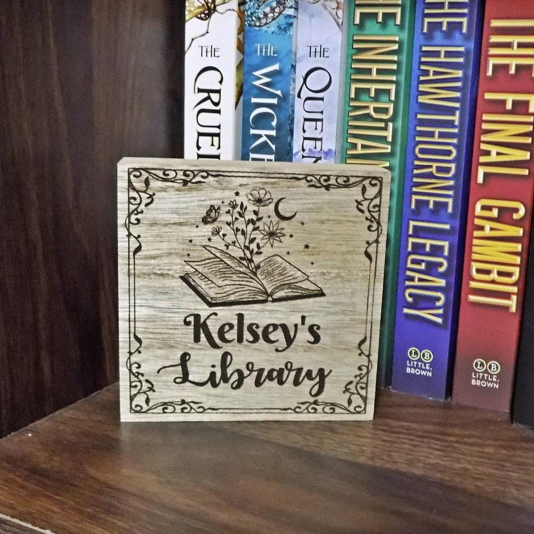 Customized Bookish Shelf Decor || 4x4 Wooden Bookshelf Sign - Etsy