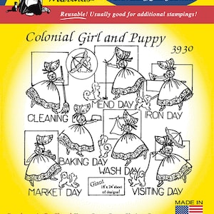 Colonial Girl and Pup Aunt Martha's Embroidery Transfer Designs - Etsy