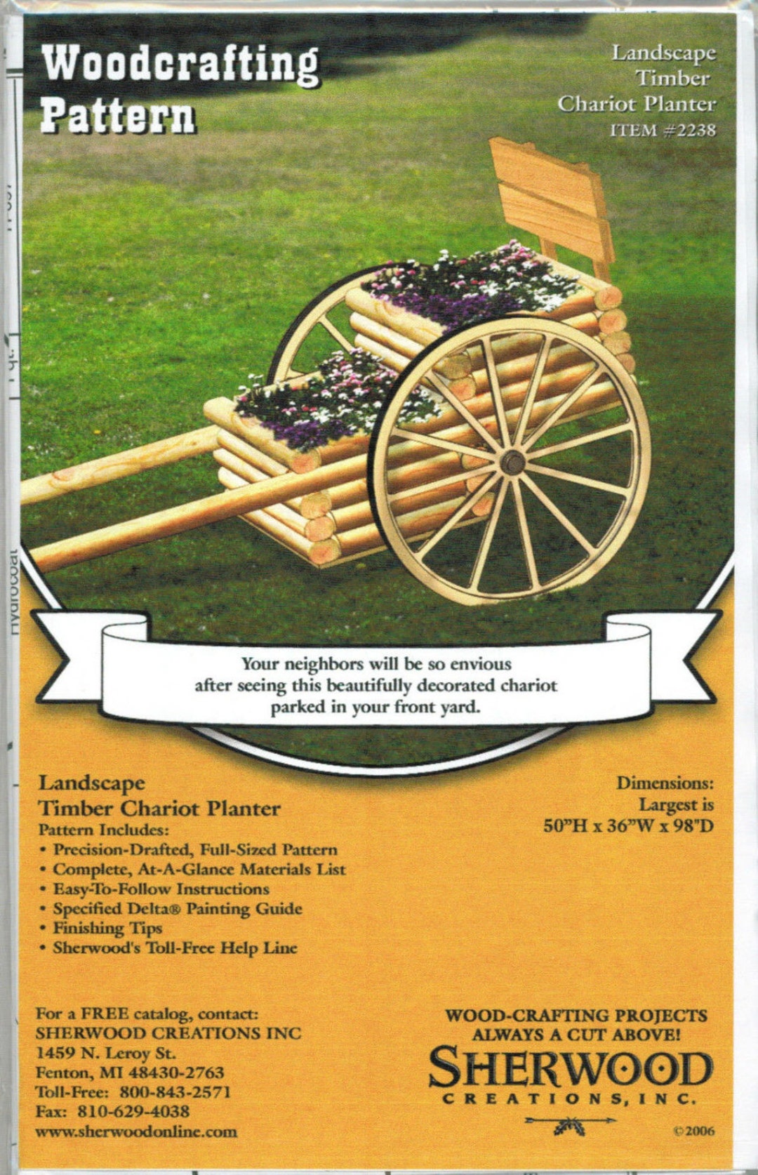 PATTERN Landscape Timber Chariot Planter Yard Art Woodworking Plans by ...