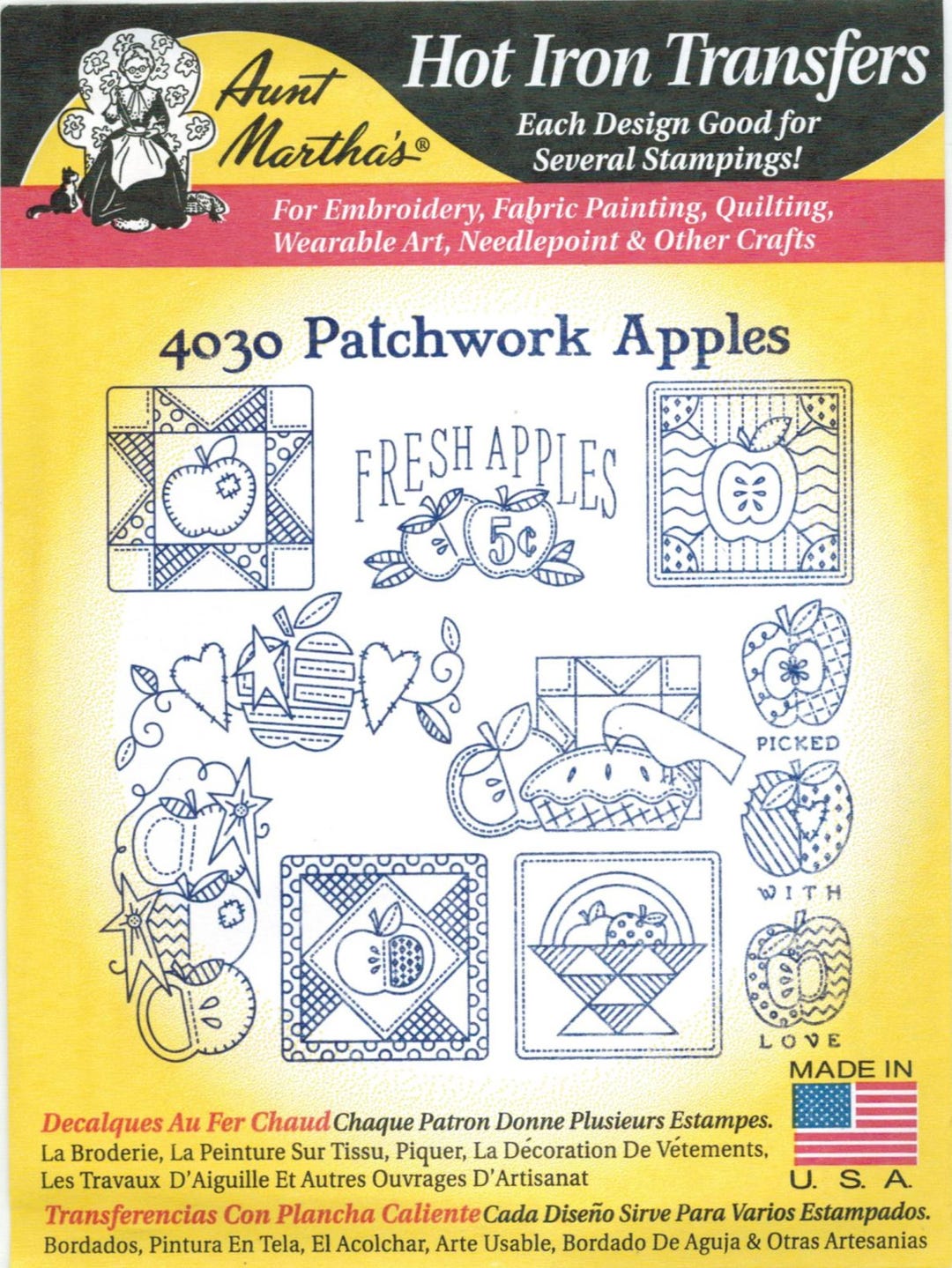 Patchwork Apples Aunt Martha's Embroidery Transfer Designs #4030 - Etsy