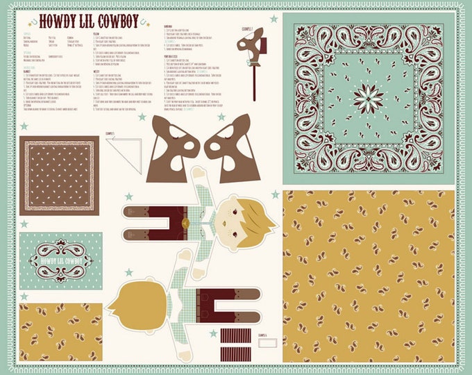 Howdy Cowboy Panel Multi 20557 11 Moda Panel " COTTON One Yard Stuffed ...
