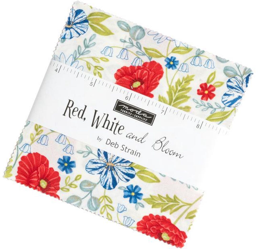 Red White & Bloom Moda Charm Pack 42 - 5" Precut Fabric Quilt Squares ...