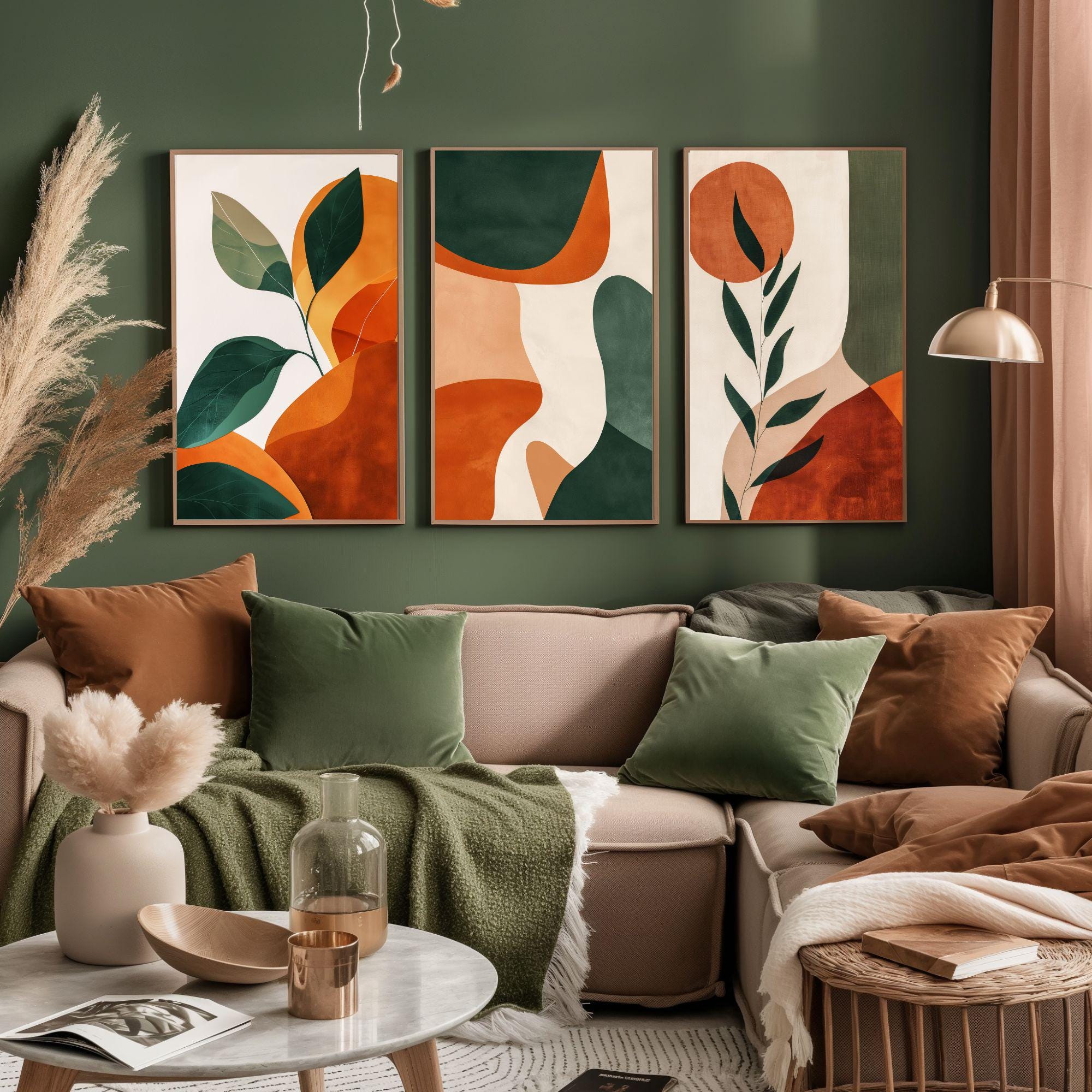 Set of 3 Boho Style Abstract Botanical Prints Digital Download Modern ...