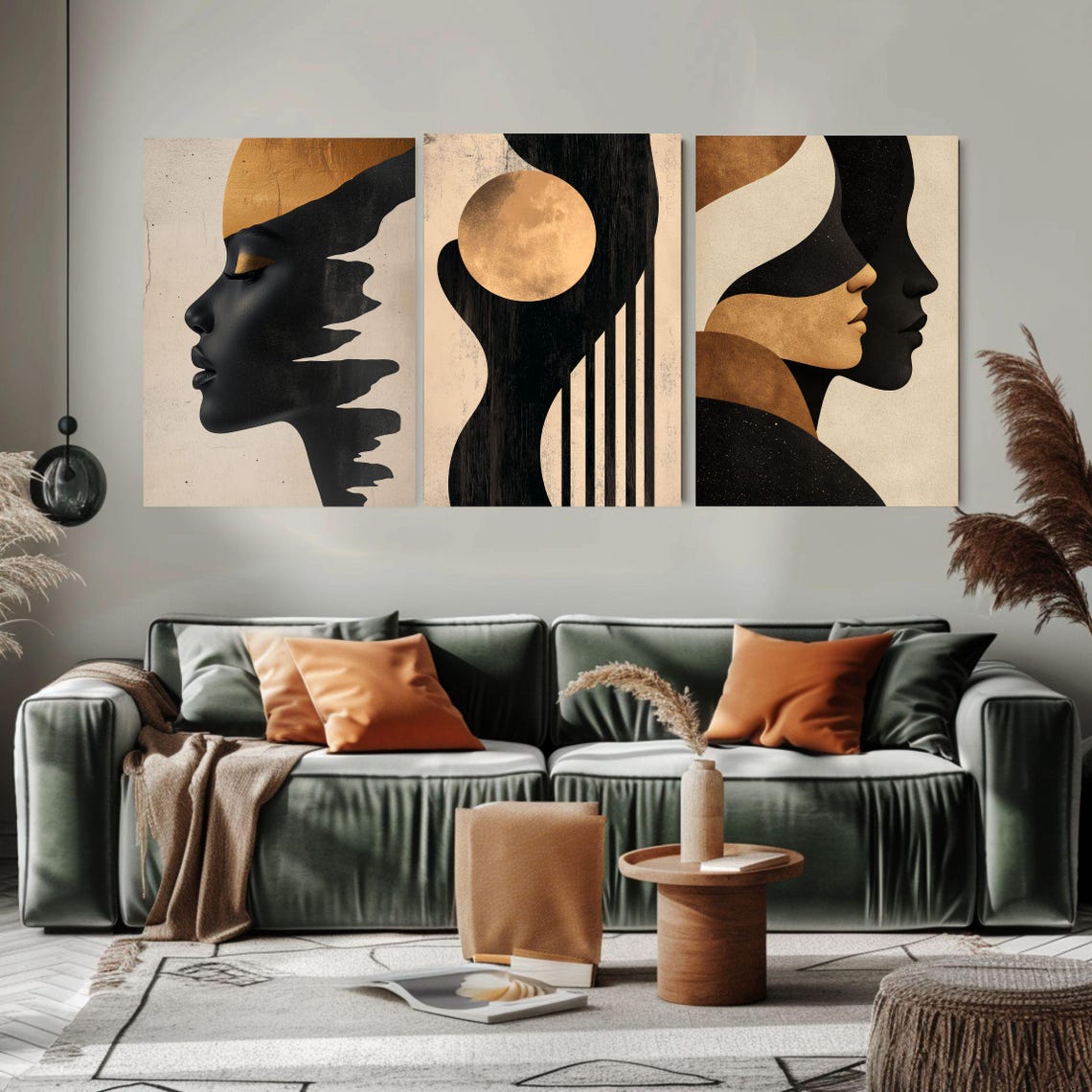 Afrocentric Wall Art Set- Gold Tones - Abstract Ethnic Prints in Earthy ...