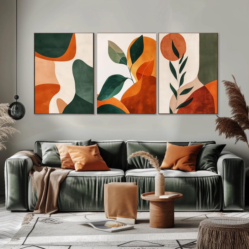 Abstract Boho Botanical Prints | Japandi Terracotta Wall Art (digital ...