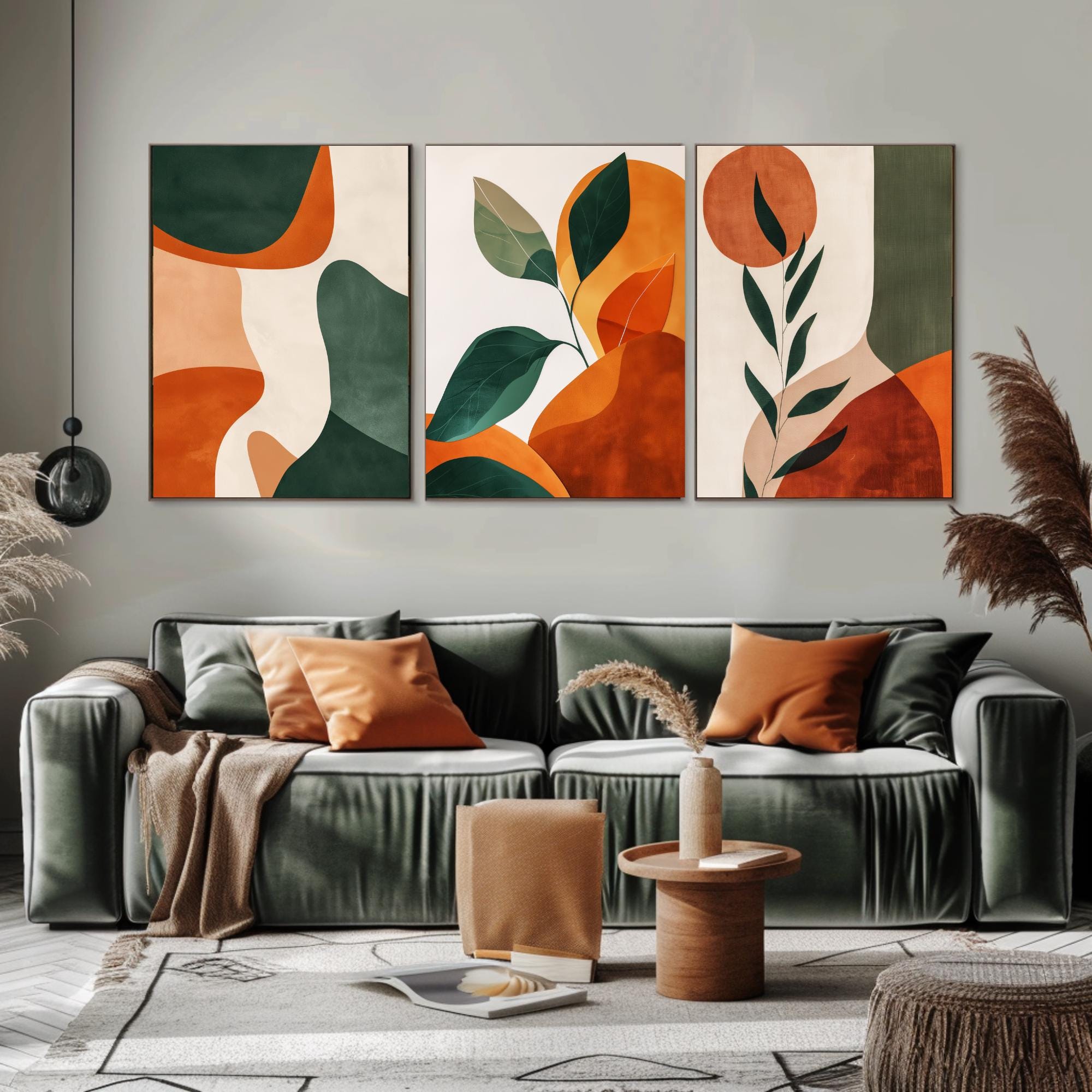 Set of 3 Boho Style Abstract Botanical Prints Digital Download Modern ...