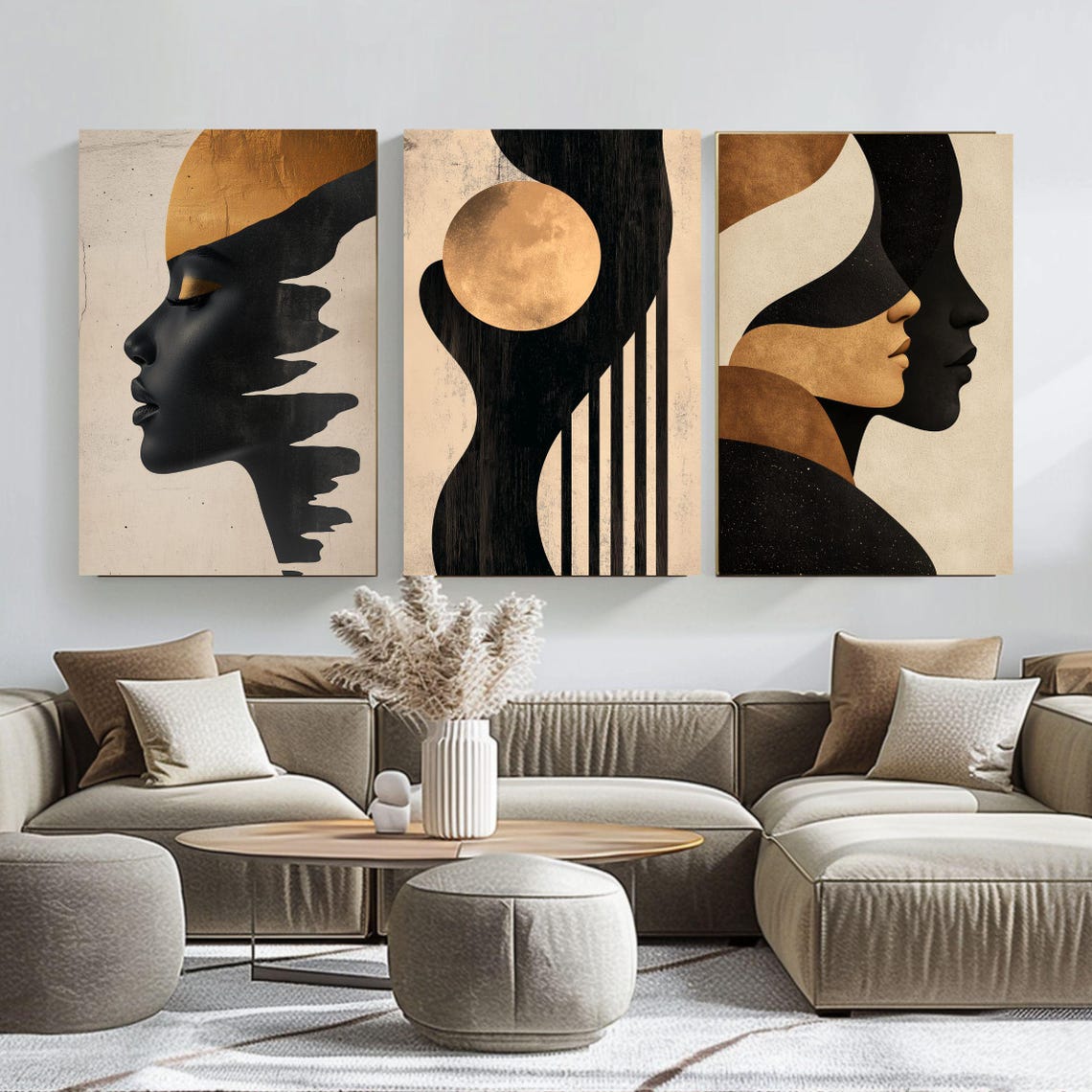 Afrocentric Wall Art Set- Gold Tones - Abstract Ethnic Prints in Earthy ...