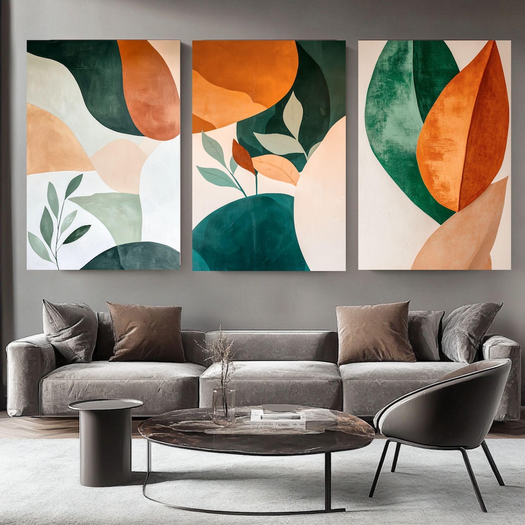 Boho Wall Art Set 3-piece Minimalist Art Modern Green & Terracotta ...