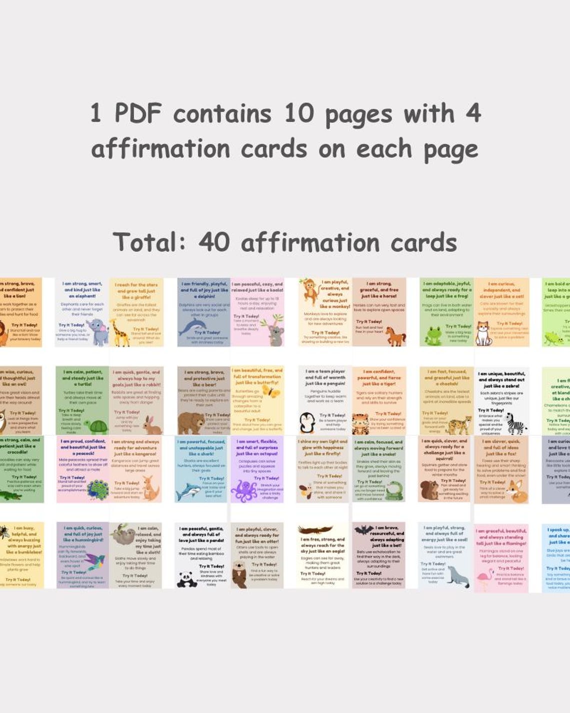 Animal Affirmation Cards for Kids, Mindful Activities for Home or ...
