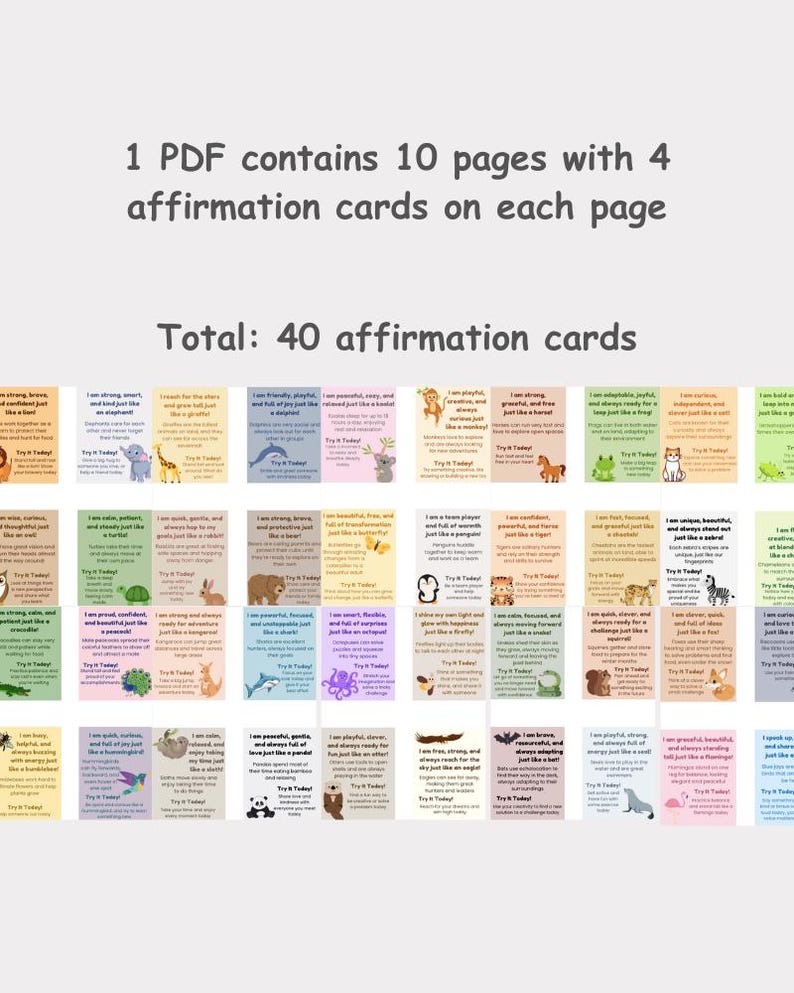 Animal Affirmation Cards for Kids, Mindful Activities for Home or ...