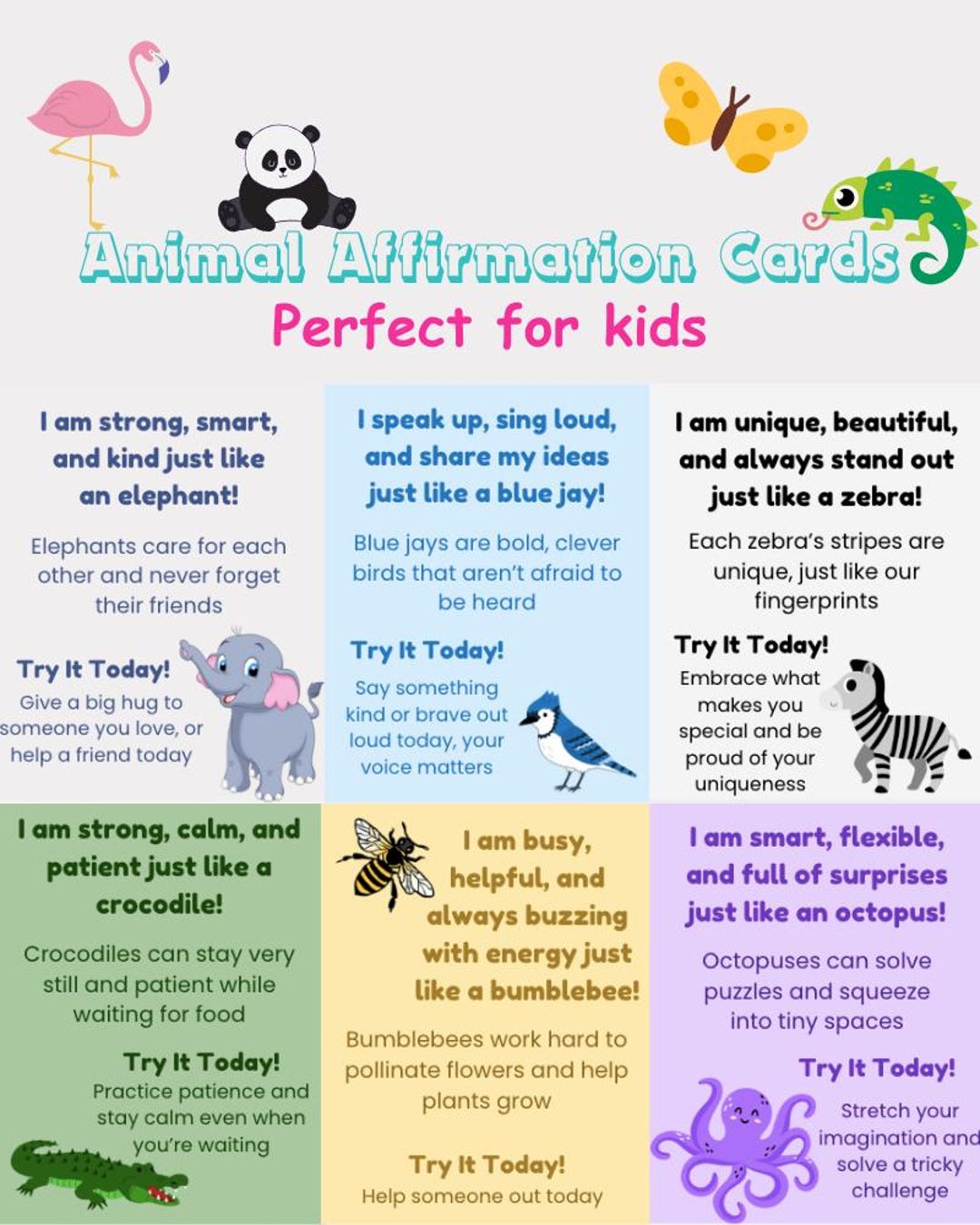 Animal Affirmation Cards for Kids, Mindful Activities for Home or ...