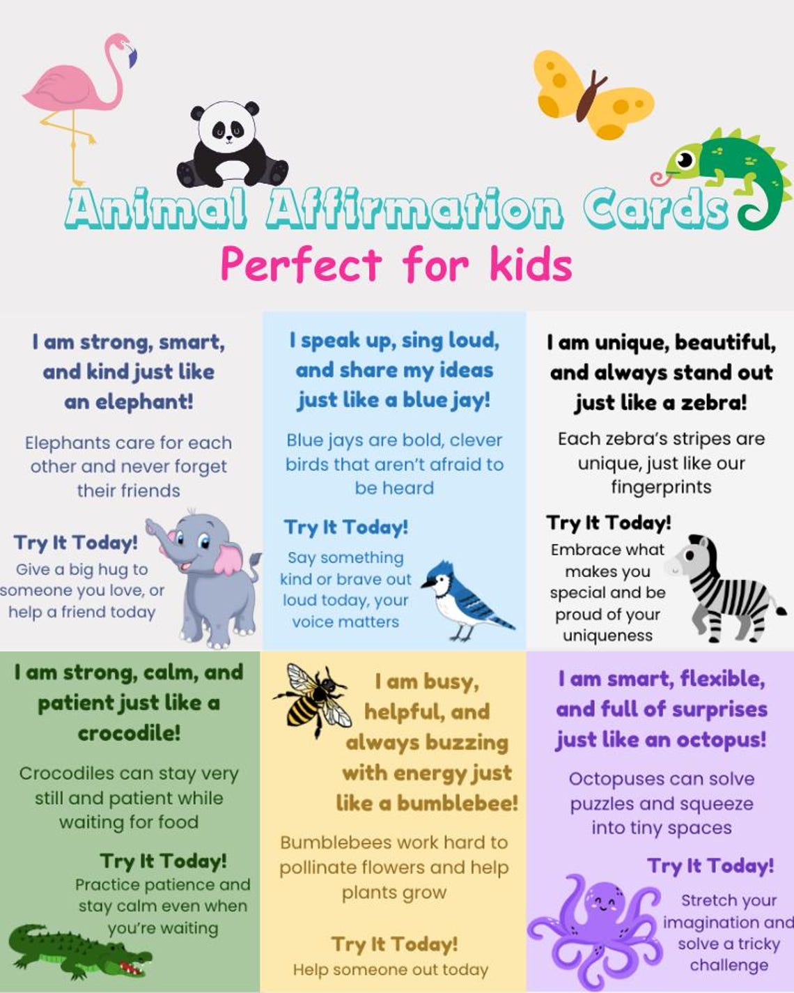 Animal Affirmation Cards for Kids, Mindful Activities for Home or ...